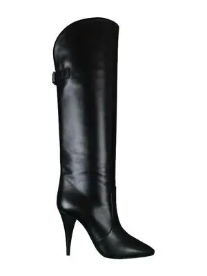 Saint Laurent SAINT LAURENT Black Leather Buckled Knee High Boots Black