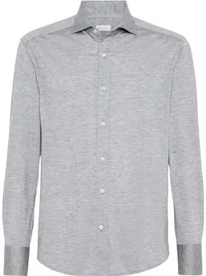 Brunello Cucinelli Silk And Cotton Jersey Shirt With Spread Collar - Multicolor