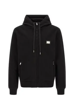 Dolce & Gabbana Logo Plaque Zip-up Hoodie - Black