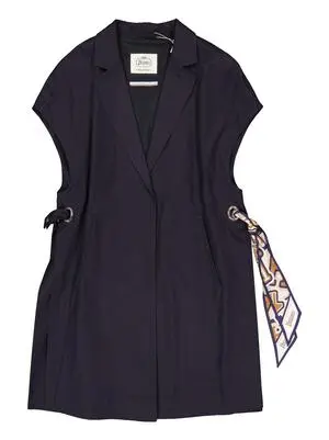 Herno HERNO Sleeveless V-Neck Long Coat With Side Slits And Printed Scarf Detail Blue