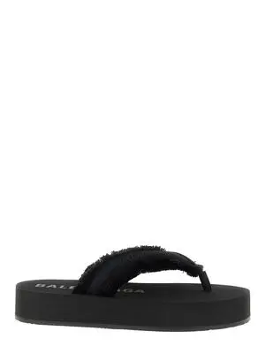 Balenciaga BALENCIAGA "Jet Lag" Brushed Satin Platform Flip Flop Sandals Black