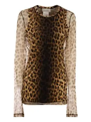 Sportmax Animal Print Tulle Long Sleeve Top - Cream