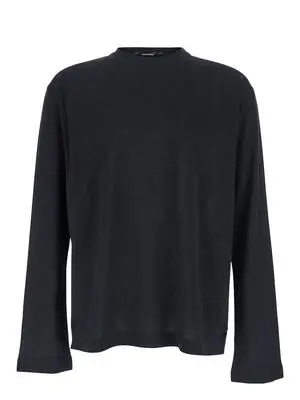 Jacquemus Le T-shirt Rond Carre' Crew Neck T-shirt With Long Sleeves In Tech Fabric For - Black