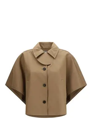 Max Mara Cotton Cape With Button Fastening And Side Slits - Brown