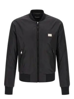 Dolce & Gabbana Logo Plaque Bomber Jacket - Black