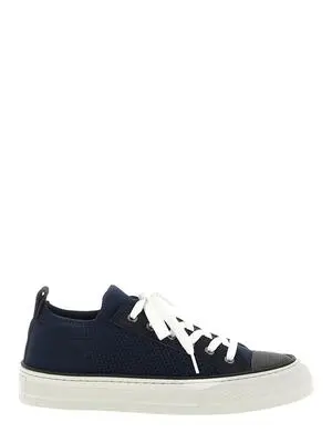 Brunello Cucinelli Cotton And Suede Knit Sneakers With Monile 'precious Toe - Blue