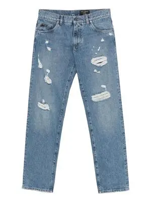 Dolce & Gabbana Classic Five-pocket Cotton Jeans With Distressing - Blue