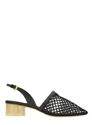 FERRAGAMO Kay 40 Slingback With Mesh And Leather - Black