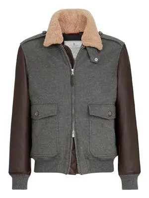 Brunello Cucinelli Leather Jacket With Shirt Collar - Multicolor