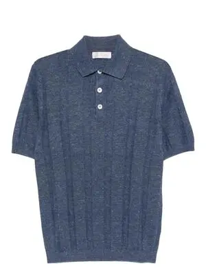 Brunello Cucinelli Brunello Cucinelli Men Linen And Cotton Wide Rib Knit Polo Multicolor