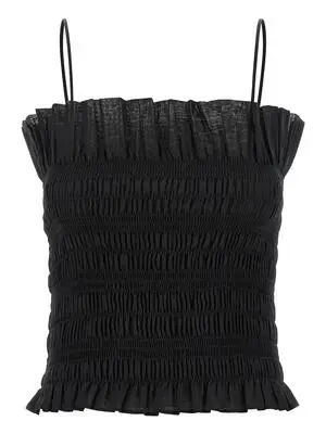 Andamane THE ANDAMANE Suri Smock-Stitch Cotton Muslin Top Black