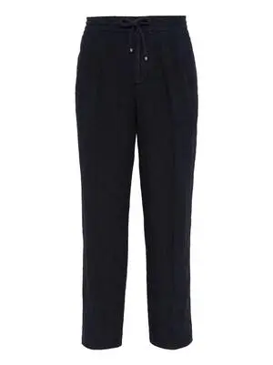 Brunello Cucinelli Garment-dyed Linen Pants With Drawstring And Double Pleats - Multicolor