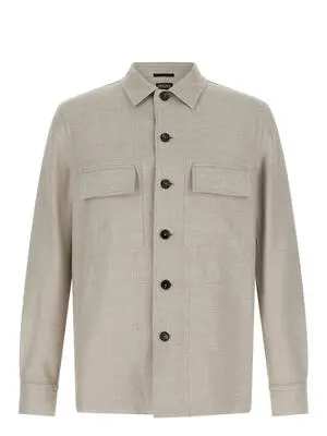Zegna ZEGNA Crossover Overshirt In Linen, Wool, And Silk Gray