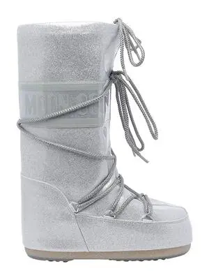 Moon Boot Glittered Knee-high Lace-up Boots - Silver