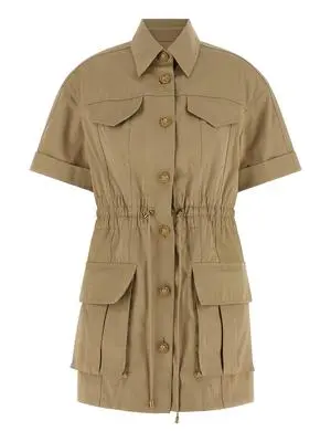 Balmain Saharan Cotton Gabardine Mini Dress - Green