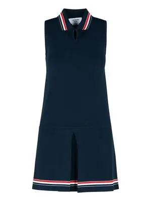 Thom Browne Viscose Blend Tennis Dress With Tricolor Details - Blue