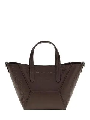 Brunello Cucinelli Leather Handbag With Monogram Detail - Multicolor