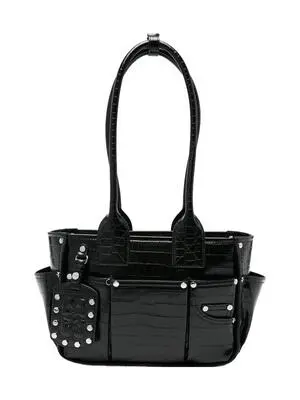 GANNI Crocodile Effect Studded Tote Bag - Black