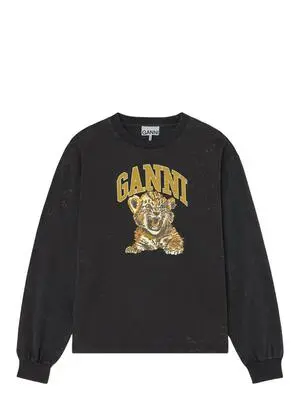 GANNI Organic Cotton Logo Embroidered T-shirt - Black