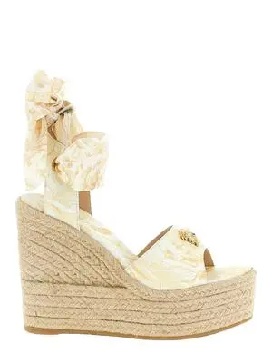 Versace Baroque Medusa Raffia Wedge Espadrilles - Multicolor