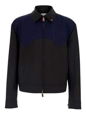 Versace Leather Jacket With Classic Collar And Zip Closure - Multicolor