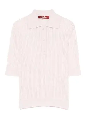 Max Mara MAX MARA STUDIO Ribbed Knit Polo Shirt With Chest Patch Pocket Pink