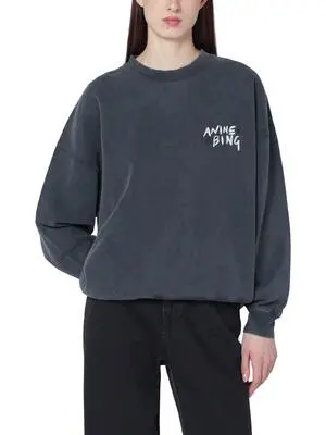 ANINE BING Washed Cotton Logo Sweatshirt - Black