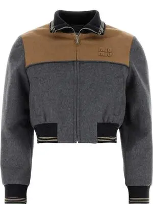 Miu Miu Wool And Cashmere Blend Zip-up Track Jacket - Gray