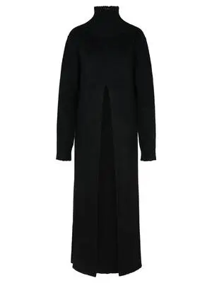 JIL SANDER Alpaca Blend Ribbed High Neck Dress With Front Split - Black