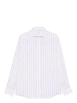 Brunello Cucinelli Stripe Linen Easy Fit Shirt With Spread Collar - Multicolor