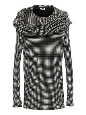 Junya Watanabe Long Sleeve Polka Dot Top With Ruffle Trim - Black