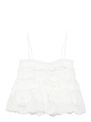 Zimmermann Lace Trimmed Tiered Spaghetti Strap Top - Cream
