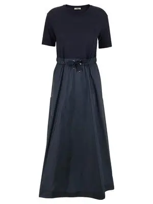 Herno Crewneck Midi Dress With Elastic Drawstring Waist - Multicolor