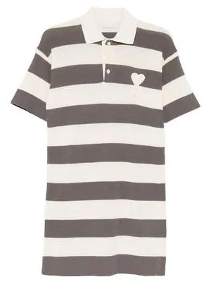 AMI Paris Striped Knit Polo Dress With Heart Motif - Gray