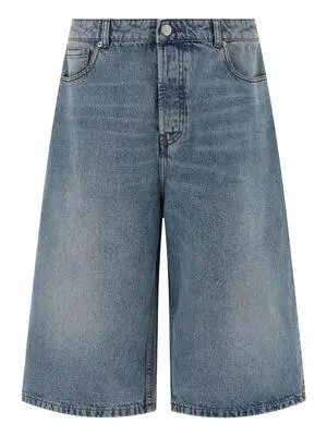 AMI Paris Stone-washed Denim Bermuda Shorts With Wide Leg - Blue