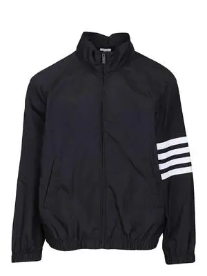 Thom Browne Zip-up Track Jacket With 4-bar Detail In Shiny Ripstop - Blue