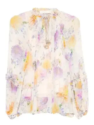 Zimmermann Floral Print Billow Sleeve Blouse - Cream