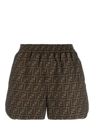 Fendi Jacquard Ff Motif Canvas Shorts - Brown
