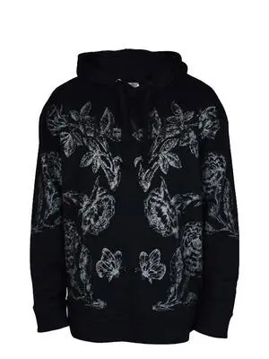 Valentino Garavani Floral Print Cotton Hoodie - Black