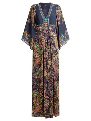 Etro Paisley Print V-neck Long Sleeve Maxi Dress - Multicolor