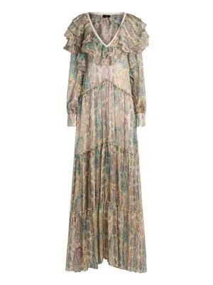 Etro Long Silk Dress With Paisley Print And Ruffled Details - Multicolor