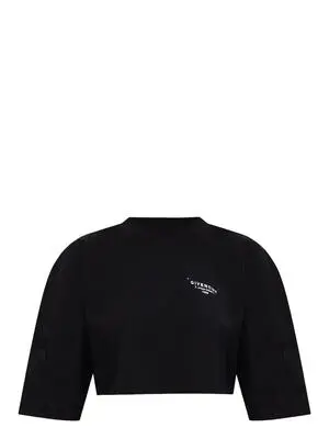 Givenchy Cropped Cotton T-shirt With Stamp Print - Black