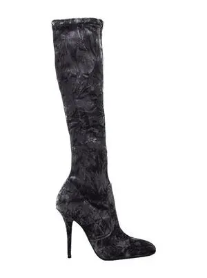 Saint Laurent SAINT LAURENT Talia Velvet Boots Gray