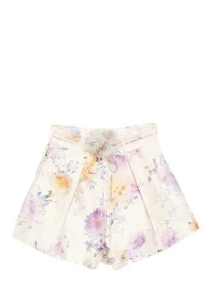 Zimmermann ZIMMERMANN High-Rise Floral Print Silk Blend Shorts Cream
