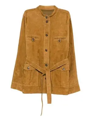 YVES SALOMON Belted Suede Jacket - Brown