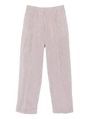 Dries Van Noten Striped Cotton & Silk Blend Trousers - Brown