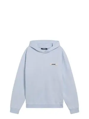 Jacquemus Light Cotton Fleece Hooded Sweatshirt With Grosgrain Logo Detail - Blue