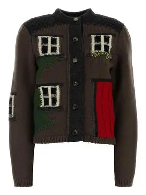 JW Anderson Wool Cardigan With House Applique - Brown