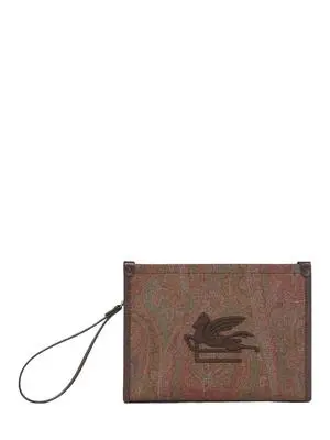 Etro Clutch Bag With Arnica Pegasus Embroidery - Brown