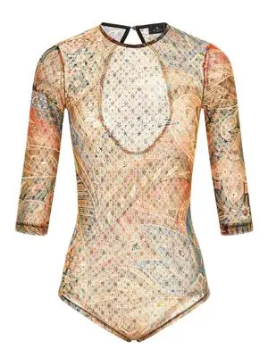 Etro Paisley Foliage Print Tulle Bodysuit Multicolor